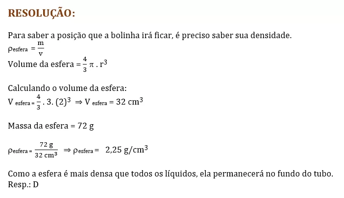 Questão resolvida envolvendo densidade e volume de esfera, da UEA